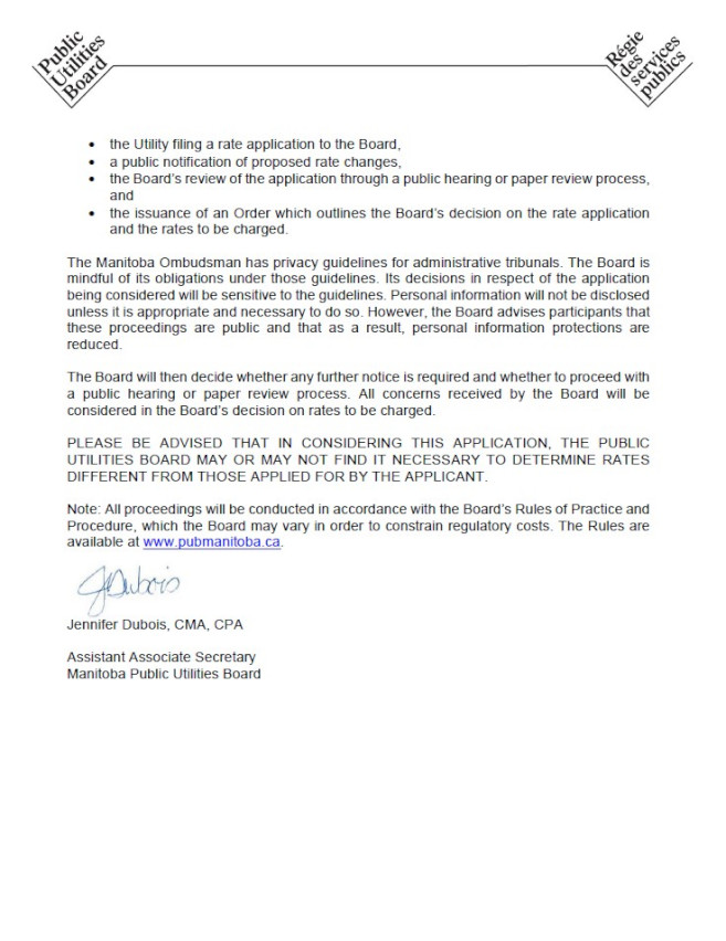 Notice of Application - Revised Water and Wastewater Rates